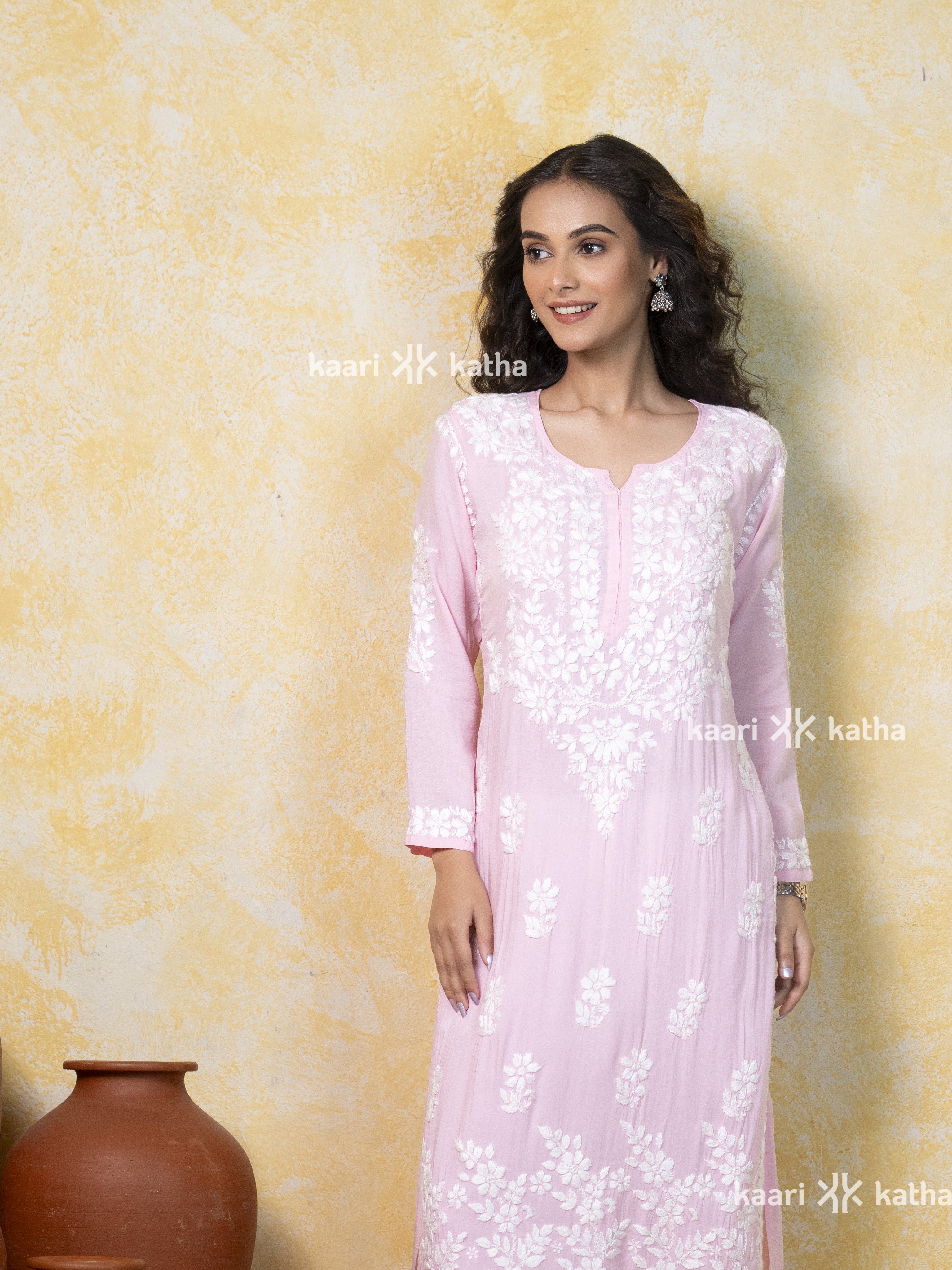 Fiza Baby Pink Modal Kurta – Kaari Katha